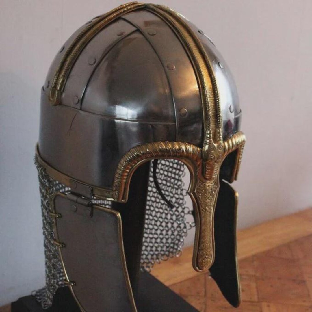 Viking Chainmail Helmet L Medieval Knight Steel and Brass Helmet L ...