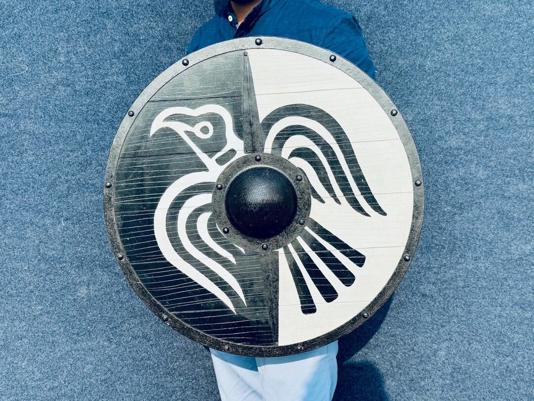 Eivor Valhalla Raven Shield - Fenrir Red Wolf Battleworn Viking Shields ...