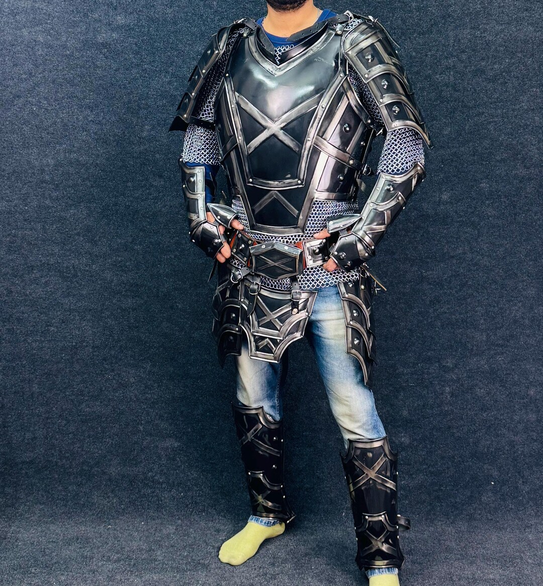 Medieval Armor Suit - Dwarven Blacked Steel Knight Armor - Chainmail ...