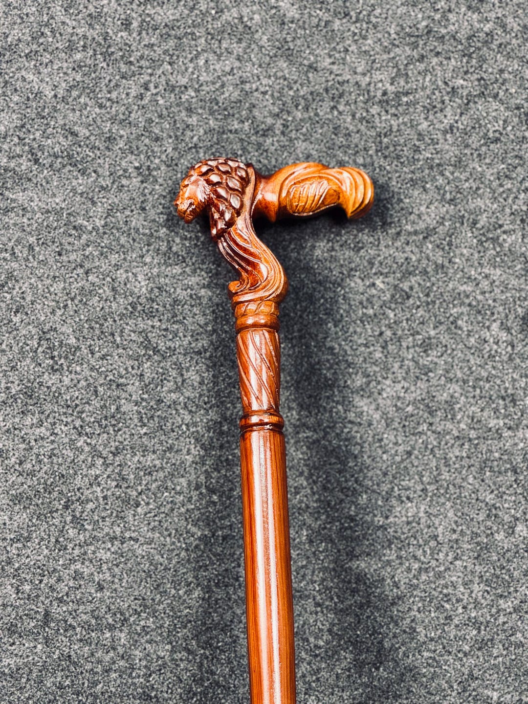 Hand-carved Lion Head Walking Cane - Wood Carved Walking Cane - Elegant ...