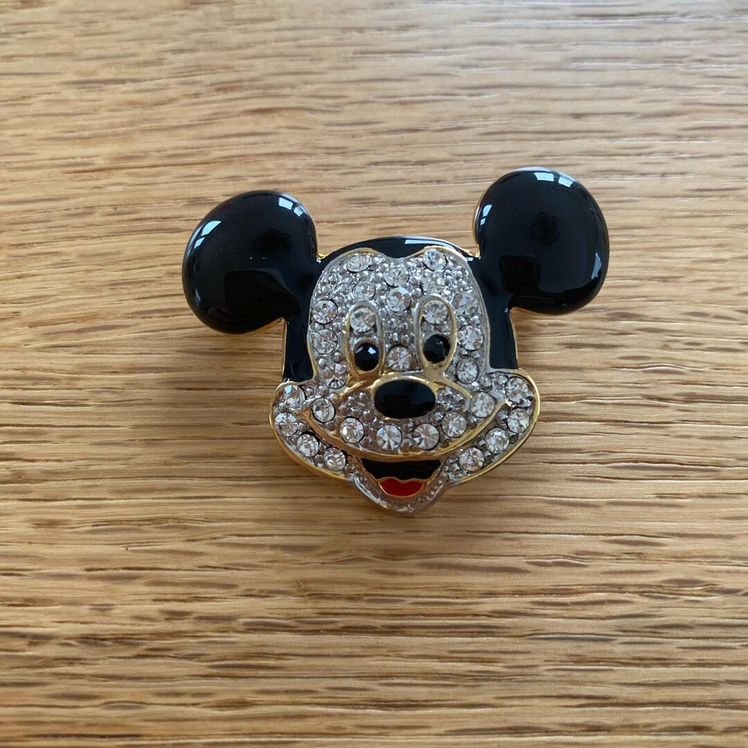 Mickey Mouse Vintage Brooch Pin Rhinestone Glitter Gold Enamel - Etsy