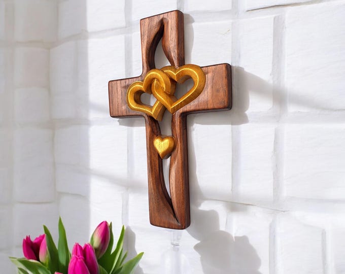 Wood Carved Intertwined Heart Cross - Etsy