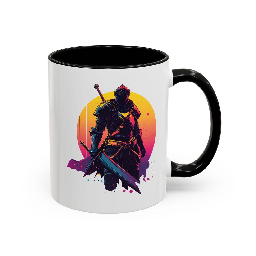 Fantasy Knight Coffee Mug, Vintage Style 80s Ceramic Cup, Medieval ...