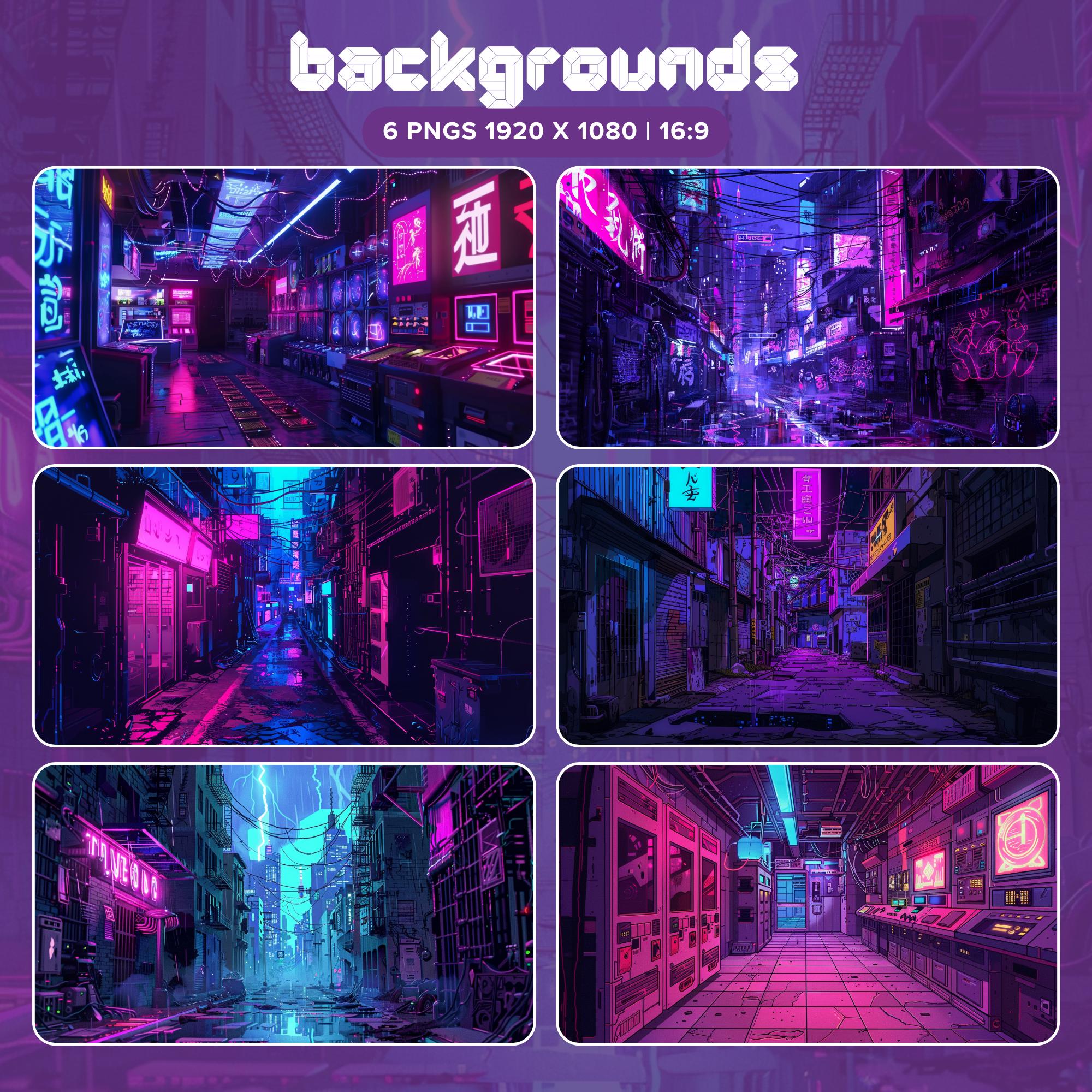 Lofi Neon Cyberpunk Stream Pack Bundle Retro-futuristic Overlays ...
