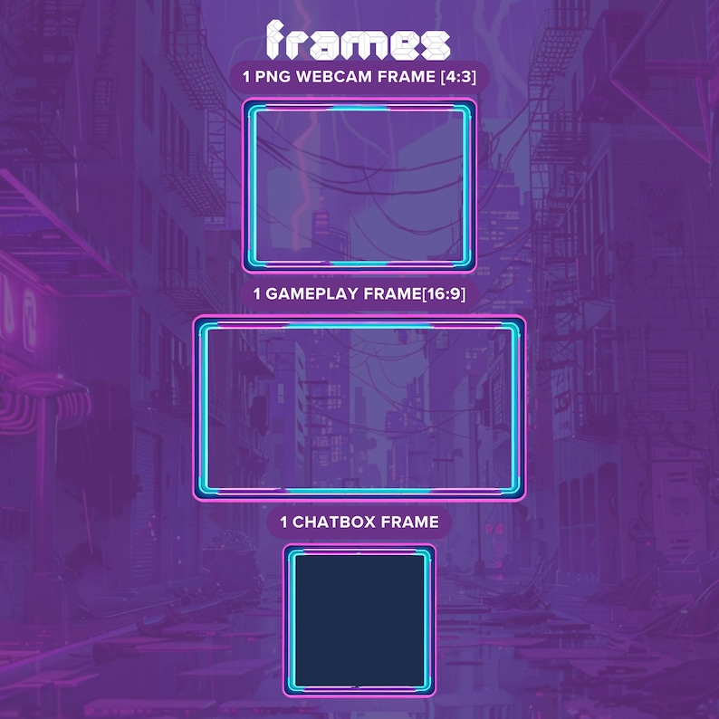Lofi Neon Cyberpunk Stream Pack Bundle Retro-futuristic Overlays ...