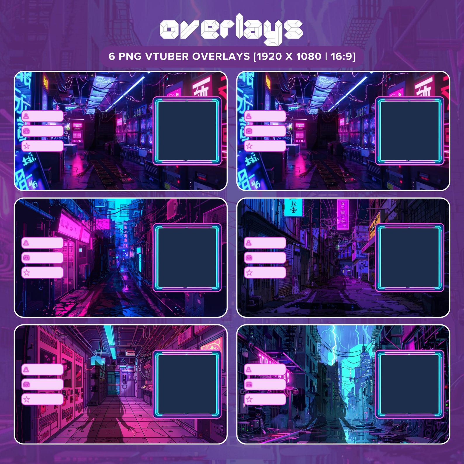 Lofi Neon Cyberpunk Stream Pack Bundle Retro-futuristic Overlays ...