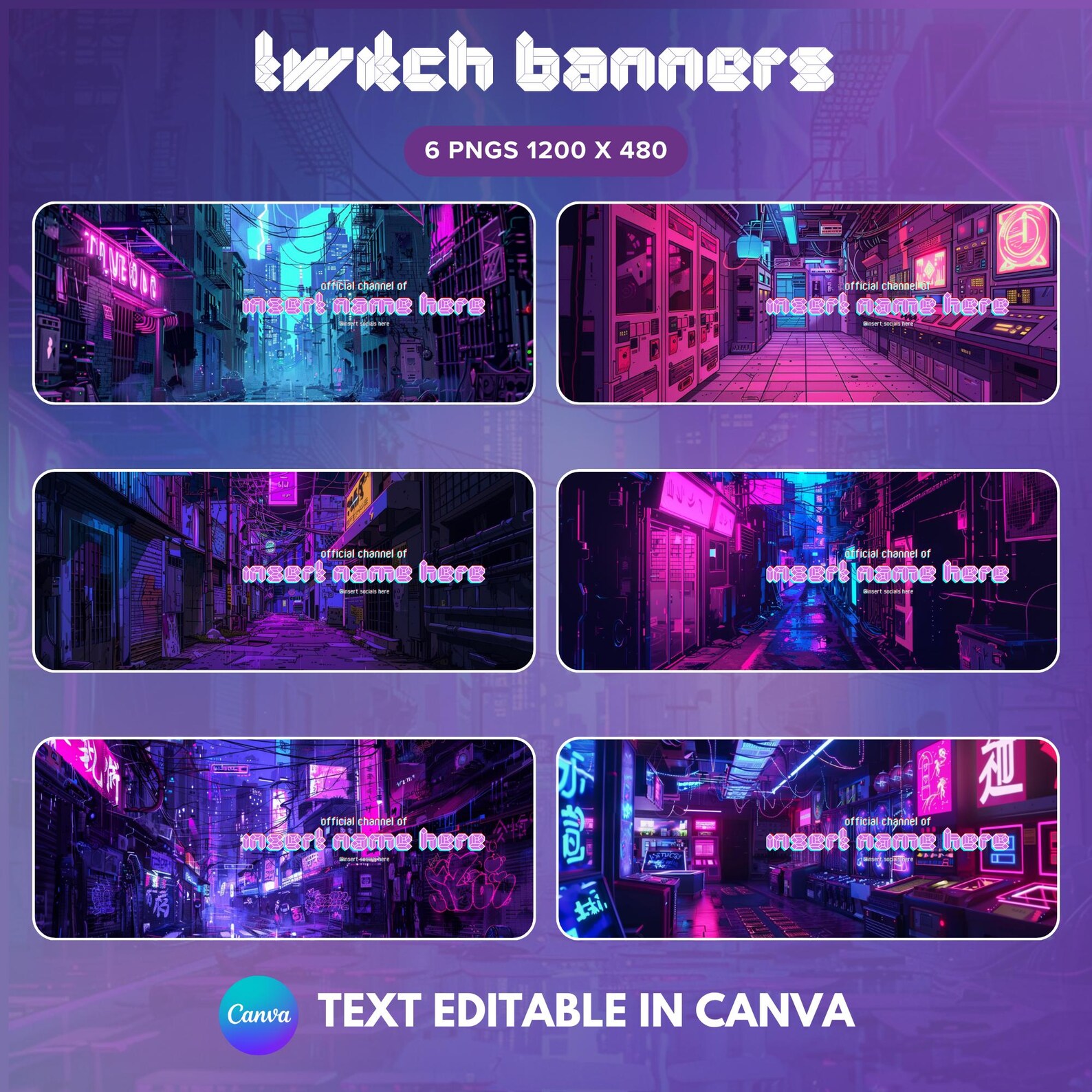 Lofi Neon Cyberpunk Stream Pack Bundle Retro-futuristic Overlays ...