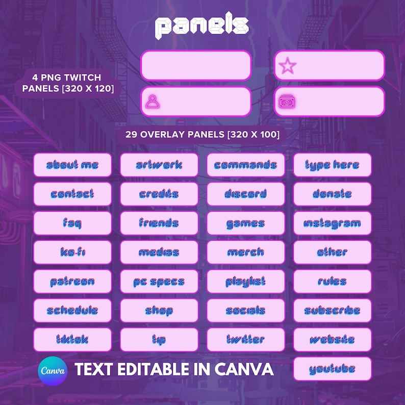 Lofi Neon Cyberpunk Stream Pack Bundle Retro-futuristic Overlays ...