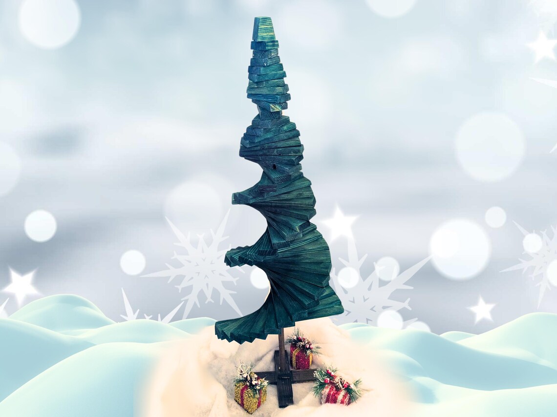 Handmade Spiral Wooden Christmas Tree Decoration - Unique Standing ...