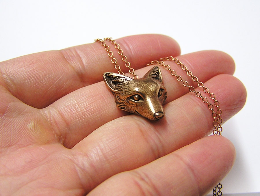 Fox Necklace Pendant Fox Charm Woodland Fox on 20" Inch Metal Chain ...
