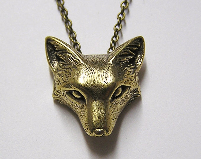 Fox Necklace Pendant Fox Charm Woodland Fox on 20" Inch Metal Chain (br ...