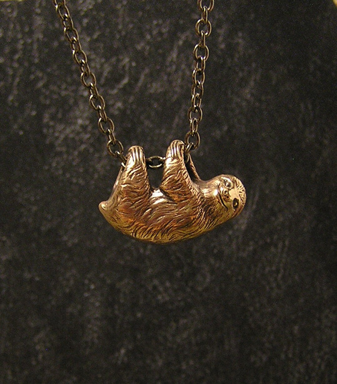 Sloth Necklace, Three Toe Sloth, Dangles Freely on a 20" Inch Chain (br ...