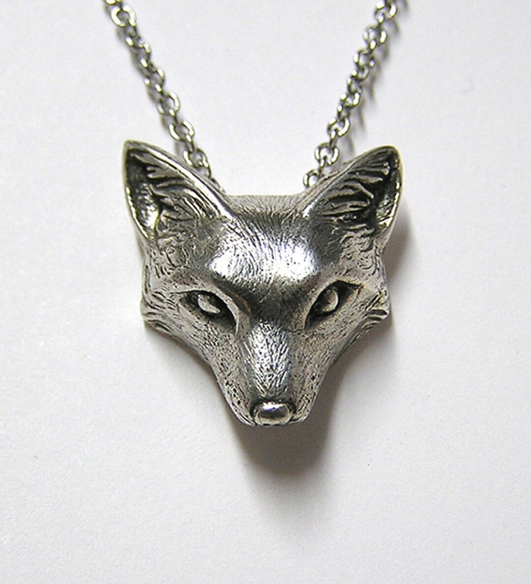 Fox Necklace Pendant Fox Charm Woodland Snow Fox on 20" Inchm Metal ...