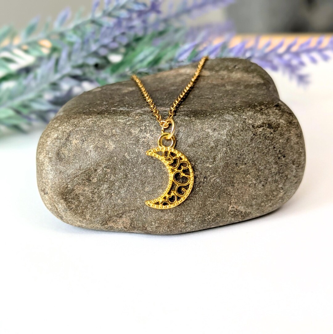 Crescent Moon Filigree Gold Necklace | Celestial, Nature, Zodiac ...