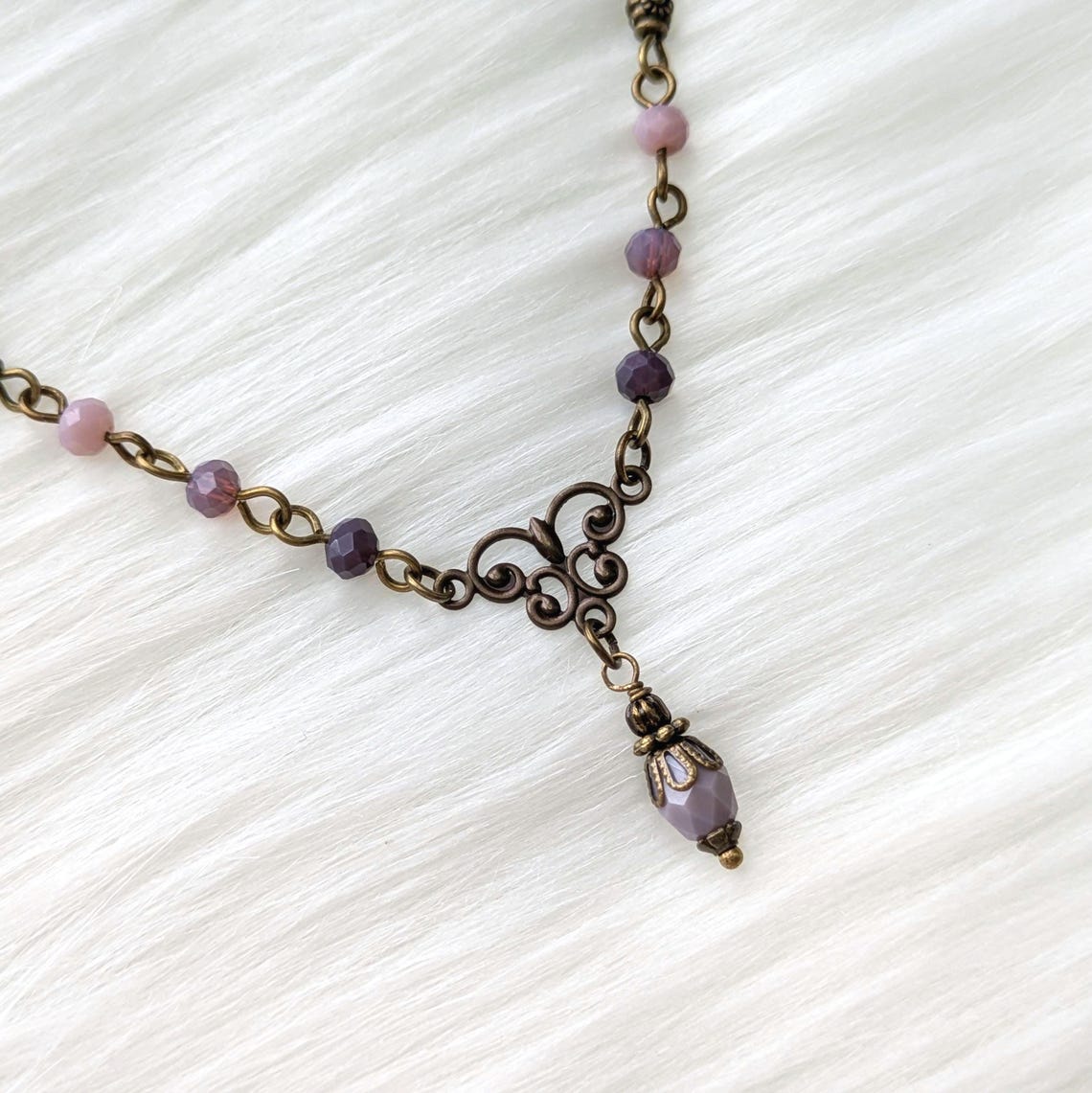 Vintage Purple Crystal Lavalier Necklace | Antique Brass, Art Nouveau ...