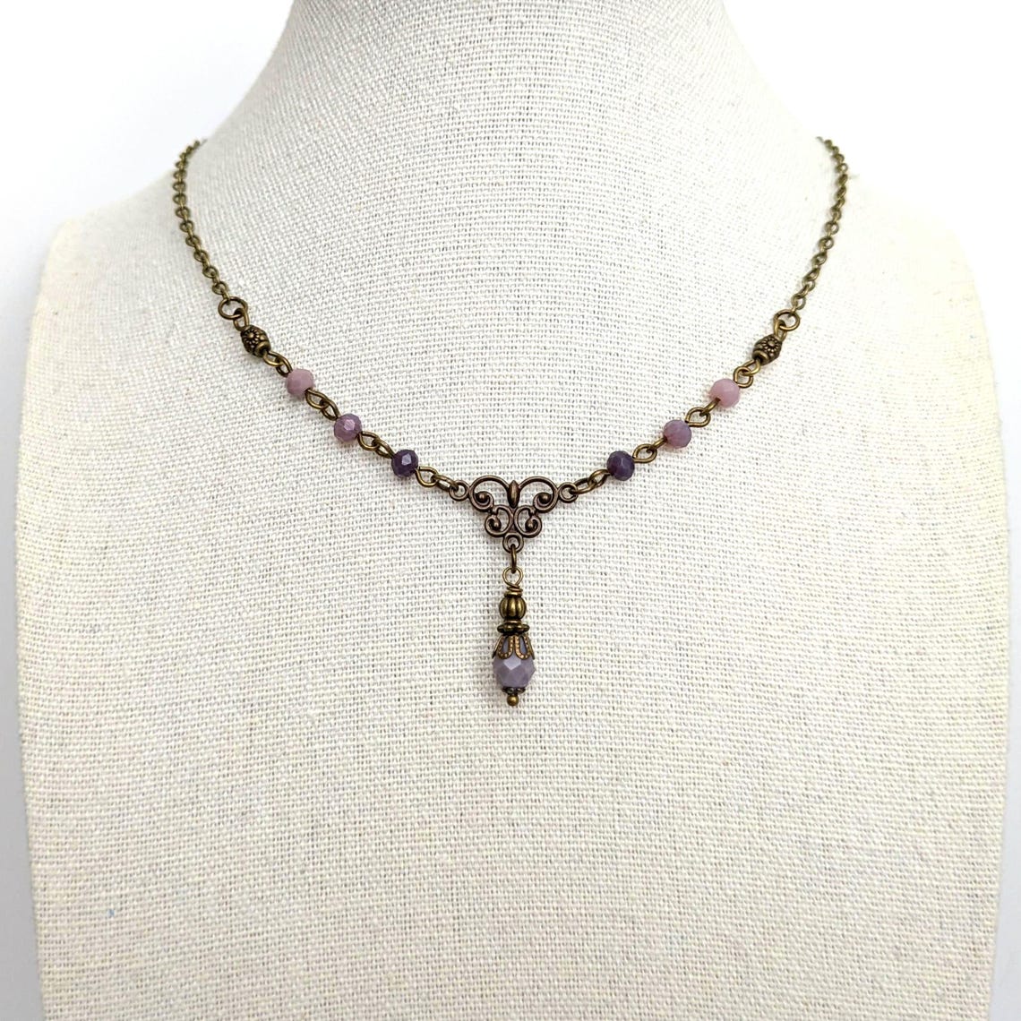 Vintage Purple Crystal Lavalier Necklace | Antique Brass, Art Nouveau ...