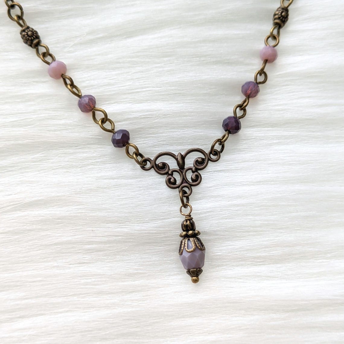 Vintage Purple Crystal Lavalier Necklace | Antique Brass, Art Nouveau ...