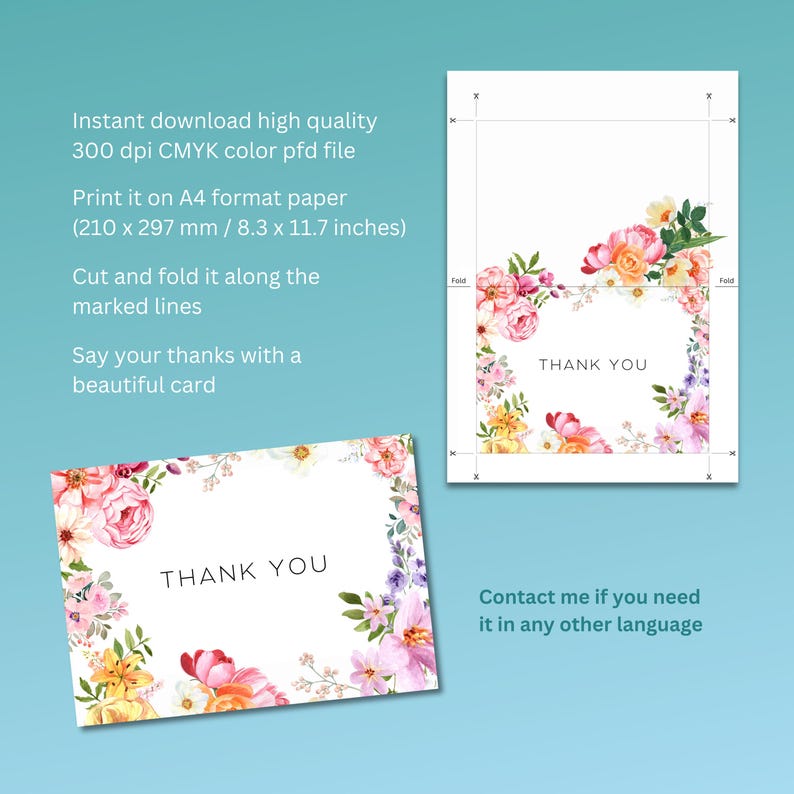 Thank You Card. Printable Pdf - Etsy