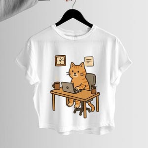 Cat Working Art, Cute Office Cat, Desk Cat Illustration, Cat at Work ...