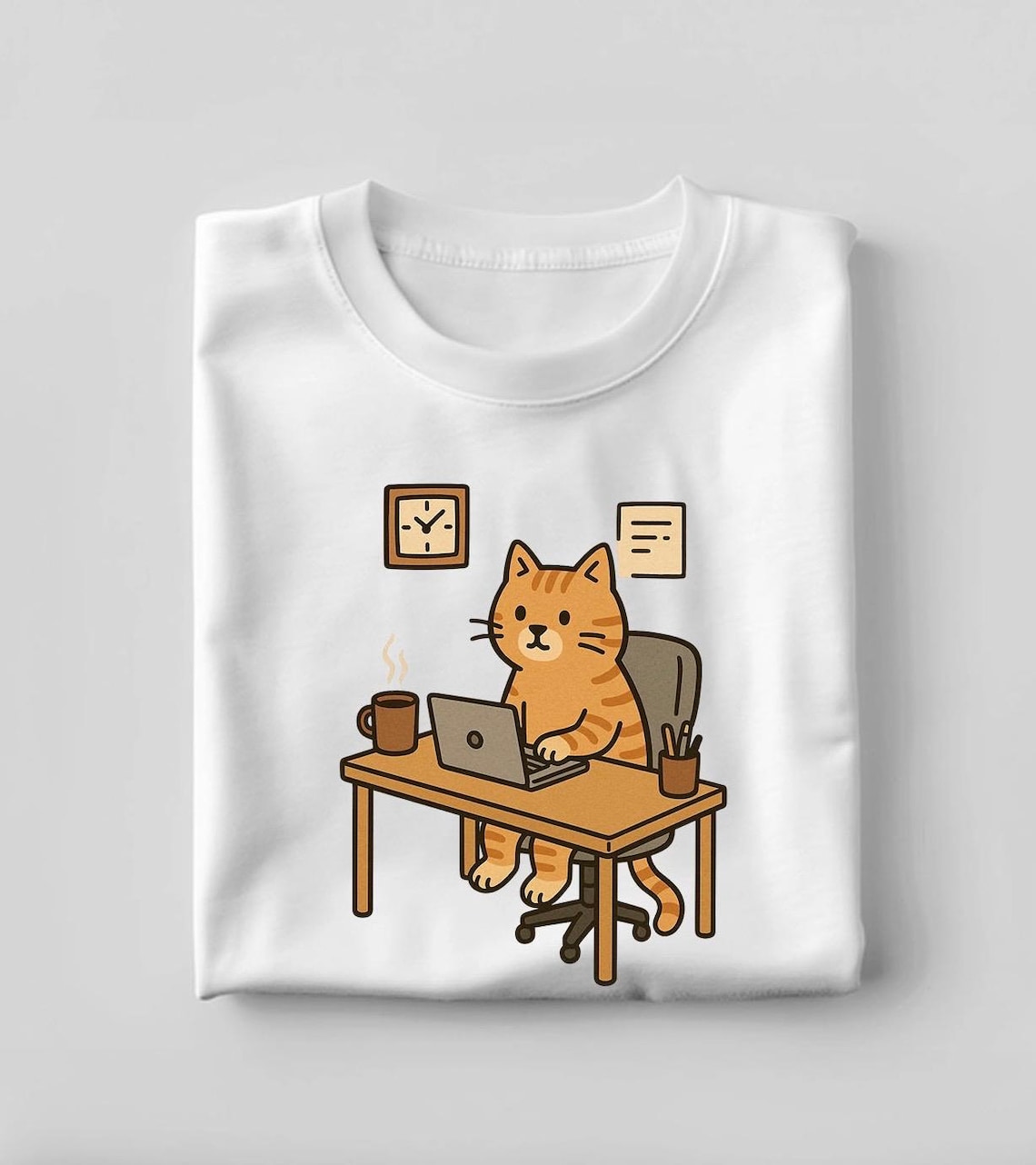 Cat Working Art, Cute Office Cat, Desk Cat Illustration, Cat at Work ...