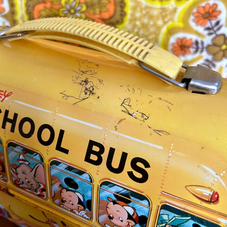 1961 Disney School Bus Lunch Box Metal Collectible Vintage Goofy Mickey ...