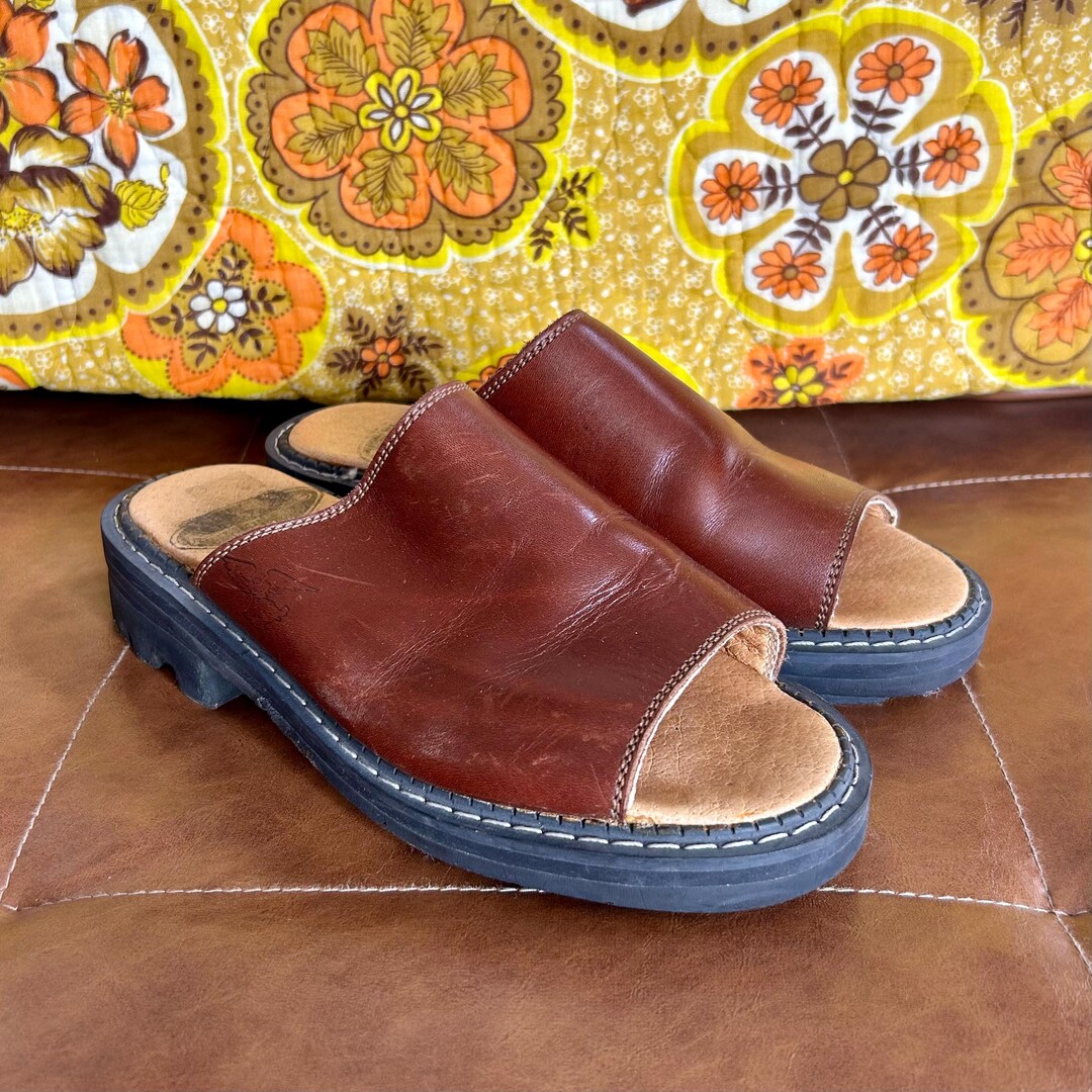 John Fluevog Brown Slide Sandals Leather Comfort Womens Summer Style ...