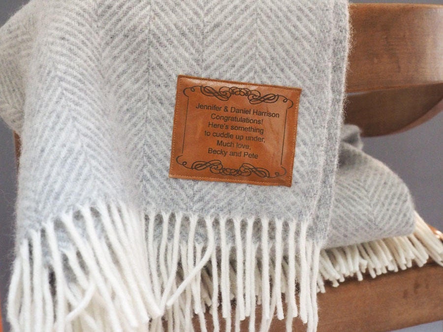 Woollen Throw Personalised With a Message Engraved on Leather - Etsy UK