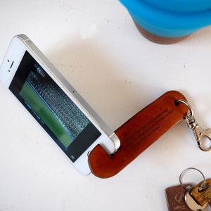 Personalized Leather Phone Stand Key Chain, Phone Stand Key Fob, Key ...