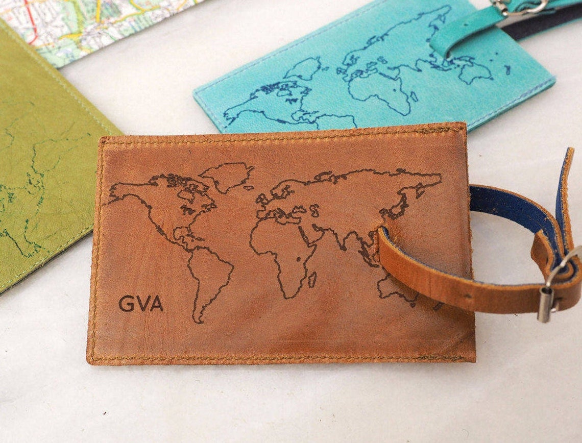 Personalised World Map Leather Luggage Tags Luggage Tags - Etsy UK