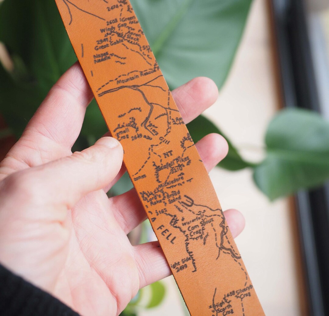 English Lake District Map Leather Bookmark: Scafell Pike Gift ...