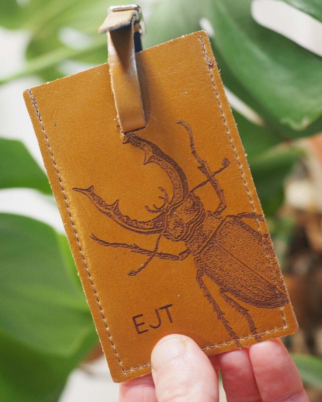 Personalized Leather Stag Beetle Luggage Tag: Travel Gift - Etsy