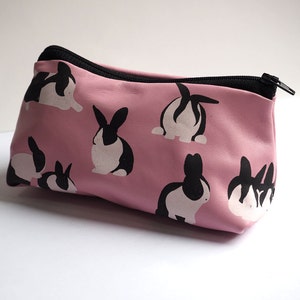 Soft Pink Leather Makeup Bag Hand Printed With Black and White Rabbits ...