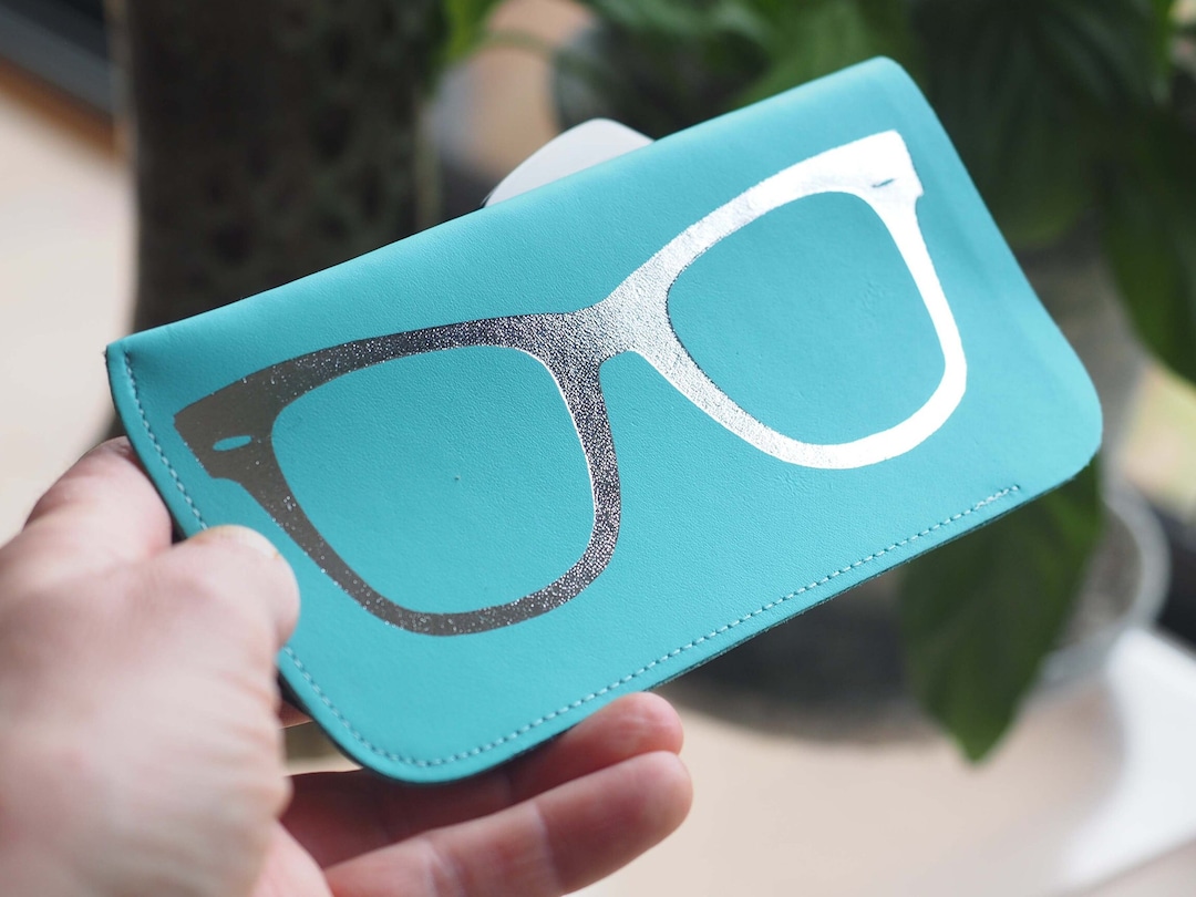 Turquoise Leather Glasses Case: Silver Frame Embossed Sunglasses Holder ...