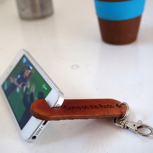 Personalized Leather Phone Stand Key Chain, Phone Stand Key Fob, Key ...