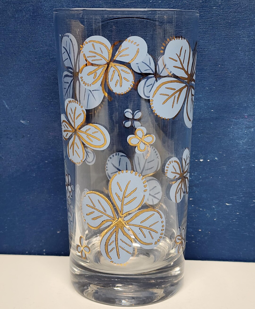 Federal Glass Tumbler Four-leaf Clovers Light Blue With Gold Gilt - Etsy