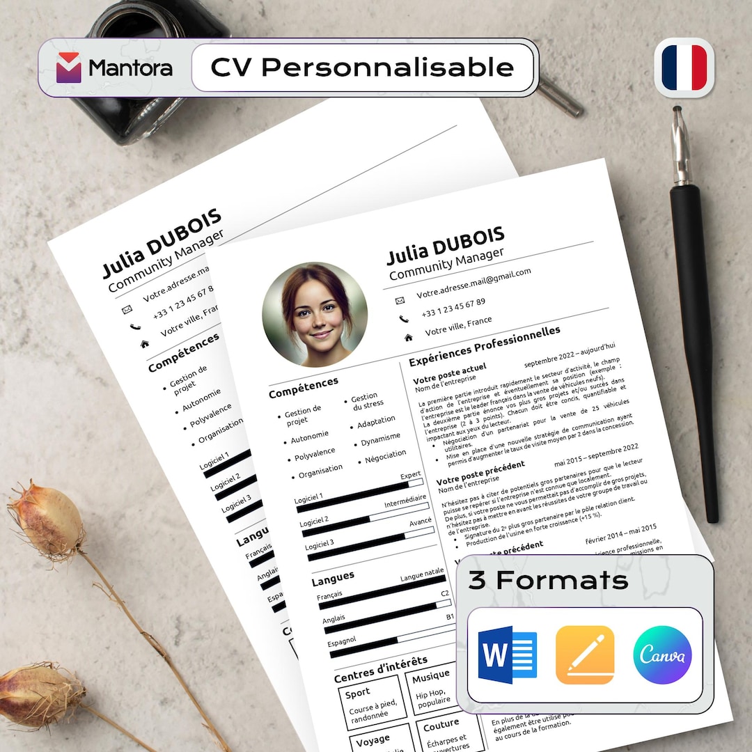 CV curriculum Vitae Professionnel Et Minimaliste. CV Français, 100% ...