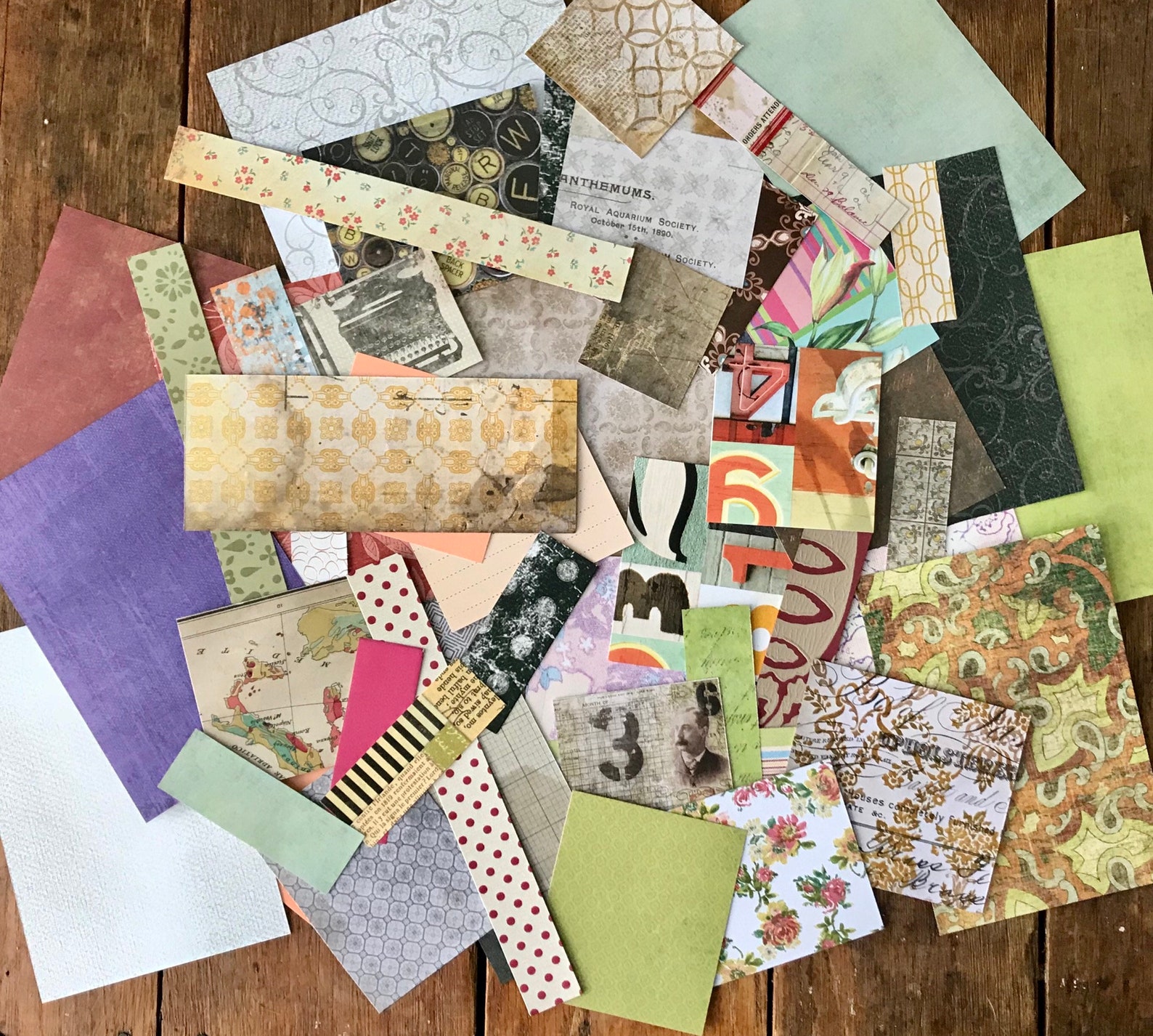Grab Bag Mixed Scrap Paper Pieces Pack Vintage Papers Scrapbook Papers ...