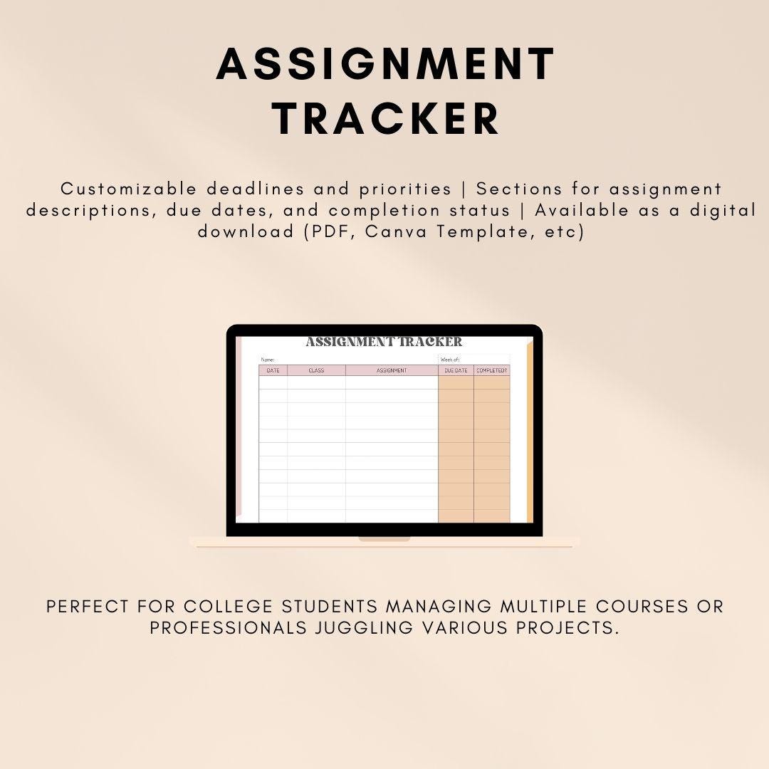 Editable Assignment Tracker Printable Student Planner & Deadline ...