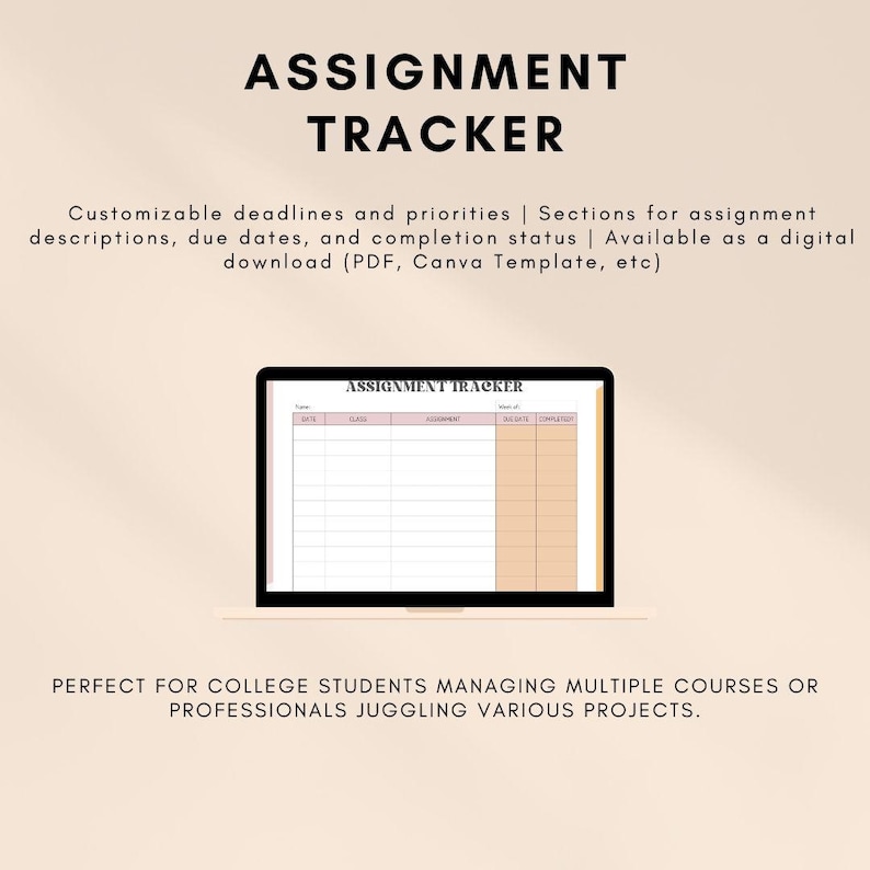 Editable Assignment Tracker Printable Student Planner & Deadline ...