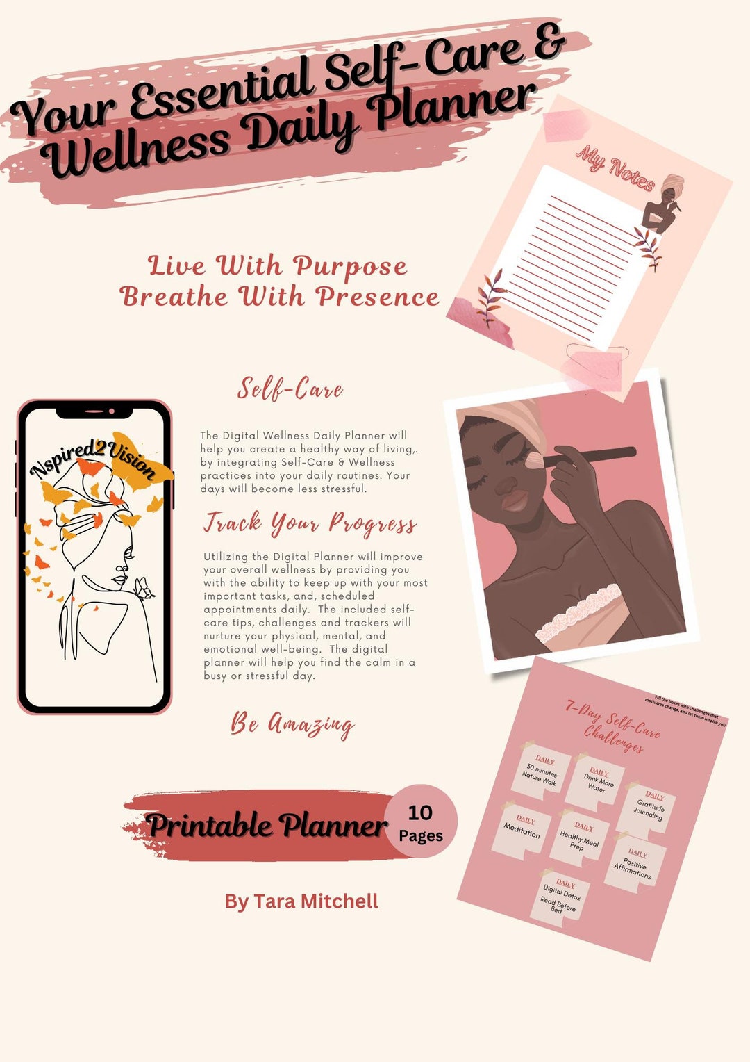 Essential Self-care & Wellness Digital Daily Planner, Inspiring ...
