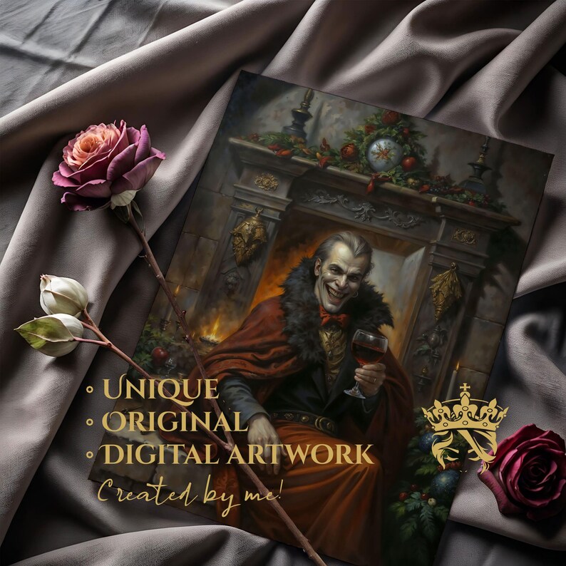 Jovial Vampire Christmas Art Print: Dark Academia Gothic Decor (digital ...
