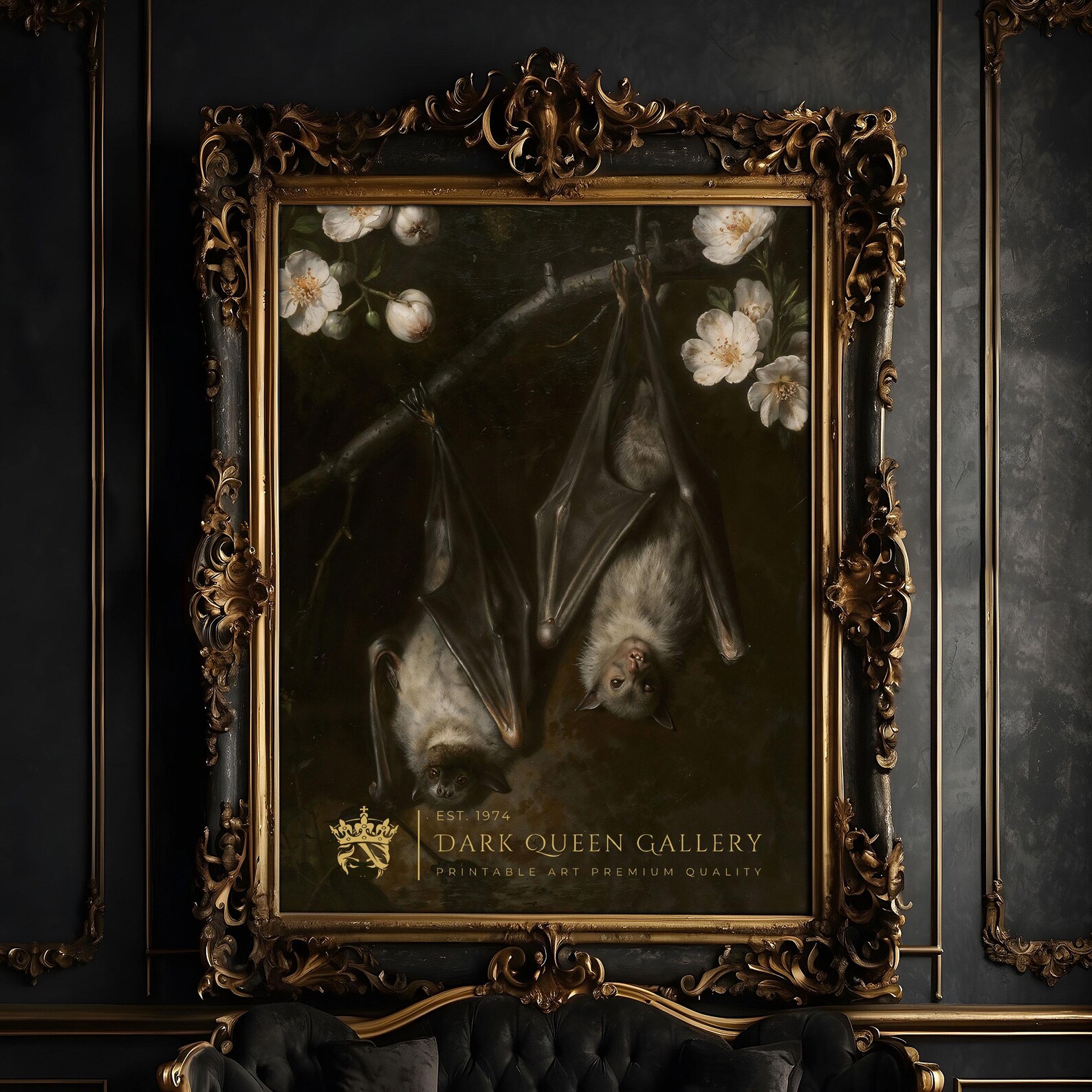 Two Little Bats Print – Moody Gothic Style | Dark Nature Digital Wall ...