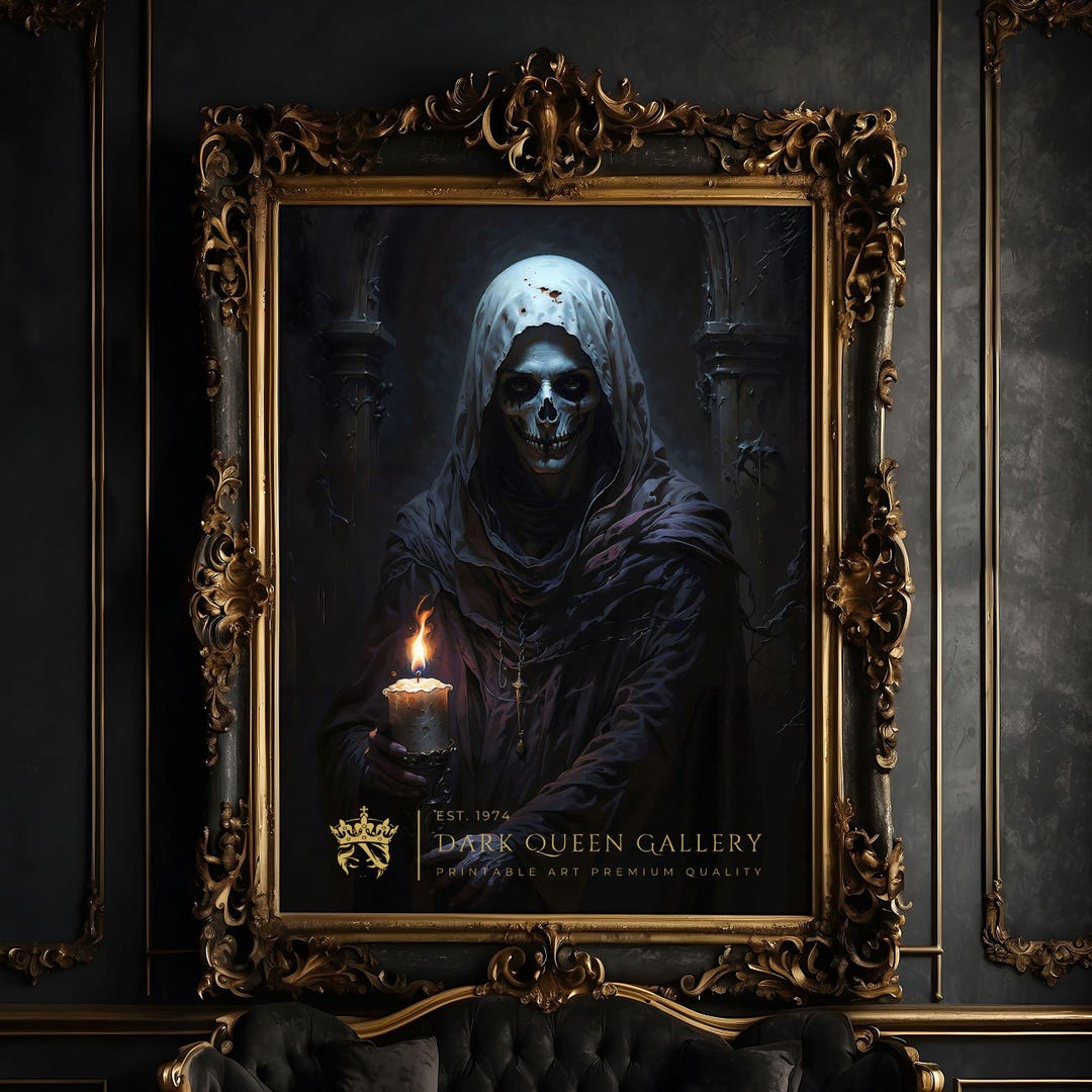 Night Scary Monk Horror Skeleton Art - Spooky Gothic Digital Wall Art ...