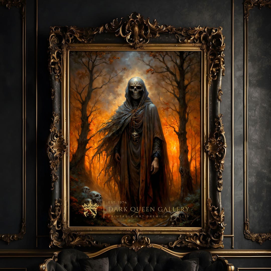 Hellish Demon Gothic Print - Dark Academia Wall Art, Creepy Skeleton ...