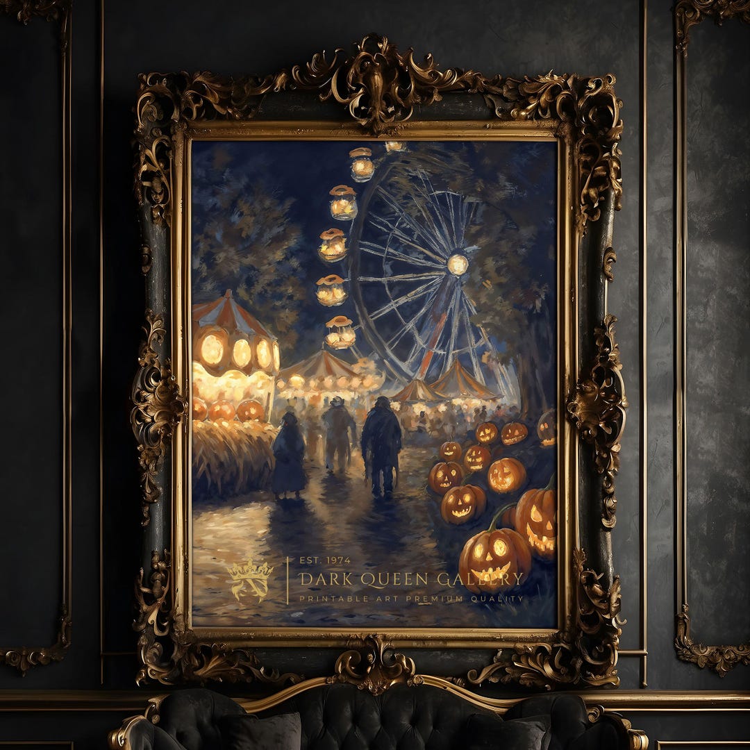 Haunted Carnival Halloween Print: Spooky Ferris Wheel Art Decor ...