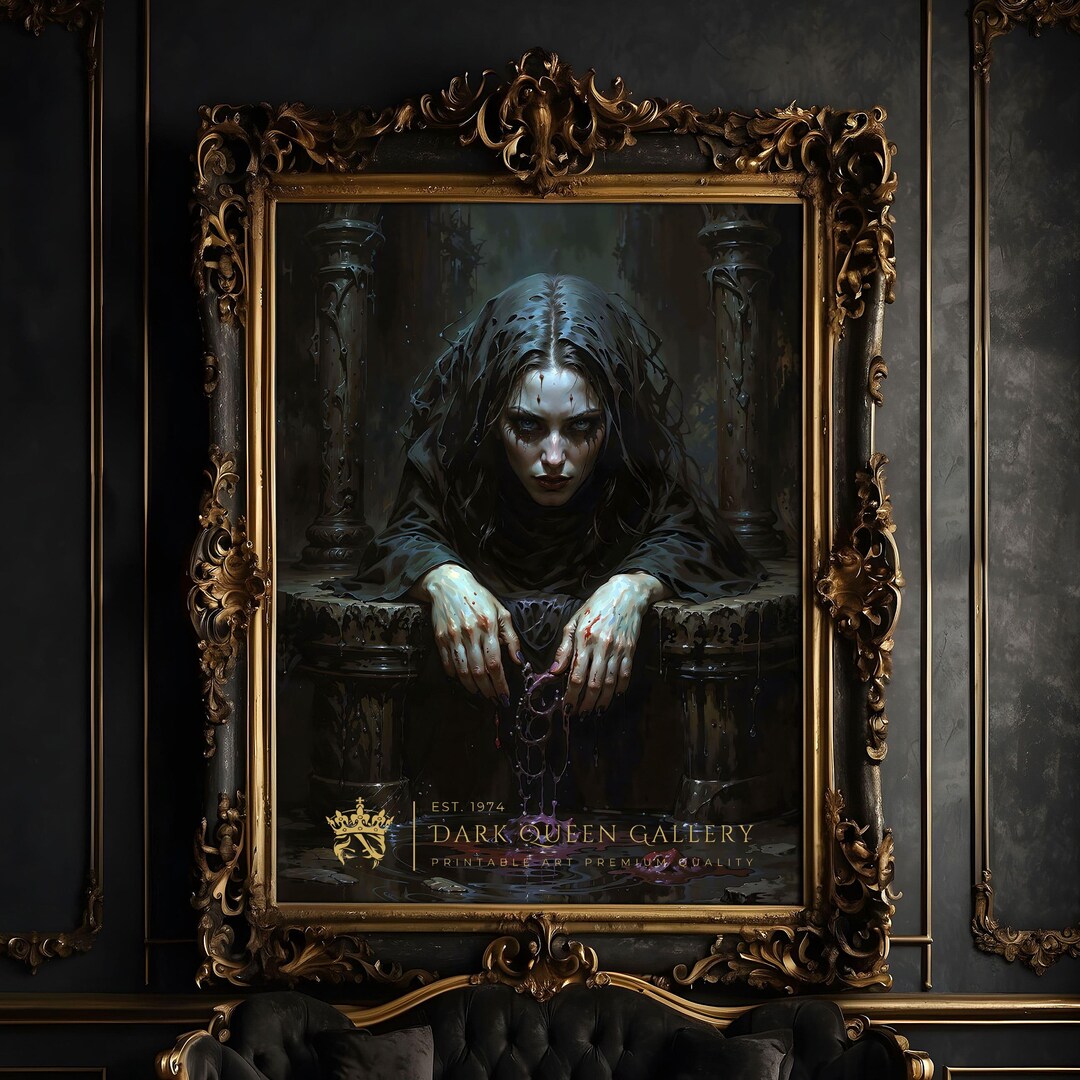 Gothic Witch Well Art Print: Dark Academia Priestess Portrait Occult ...
