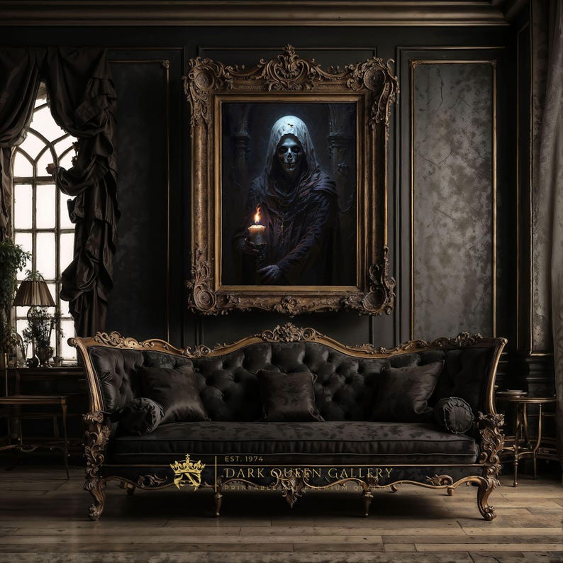 Night Scary Monk Horror Skeleton Art - Spooky Gothic Digital Wall Art ...