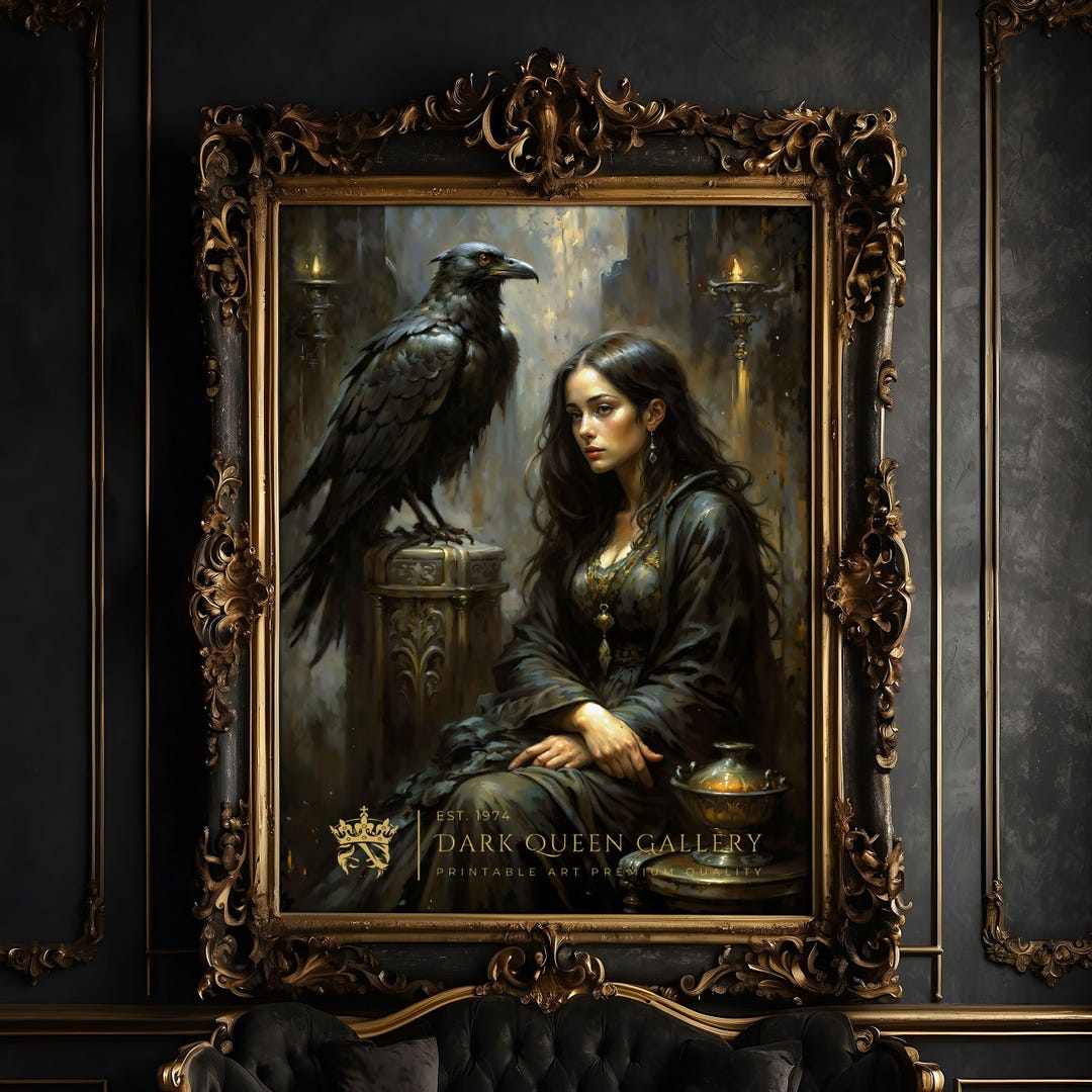 Gothic Princess and Raven Art Print: Moody Victorian Oil Painting ...