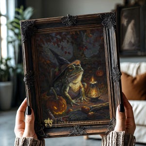 Magic Frog Halloween Print - Gothic Wall Art With Witch Hat and Candle ...