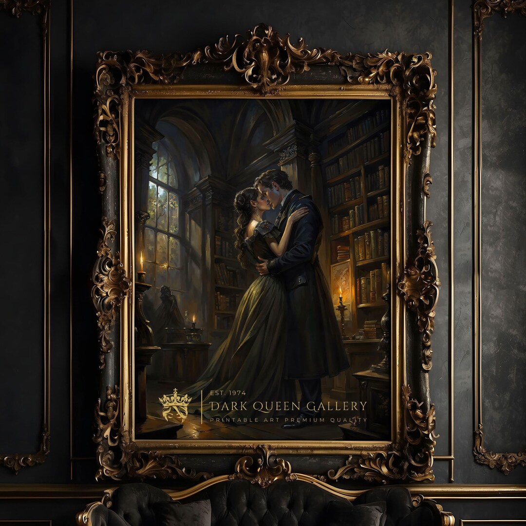 Vintage Library Scene Dark Academia Wall Art - Moody Aesthetic ...